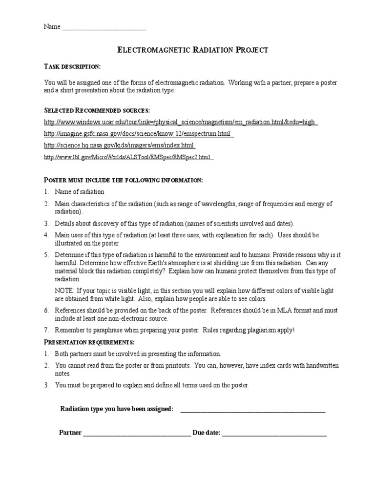 Electromagnetic Radiation Project | PDF | Electromagnetic Radiation ...