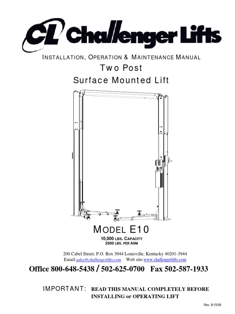 Elevador Challenger E10 | PDF | Elevator | Screw