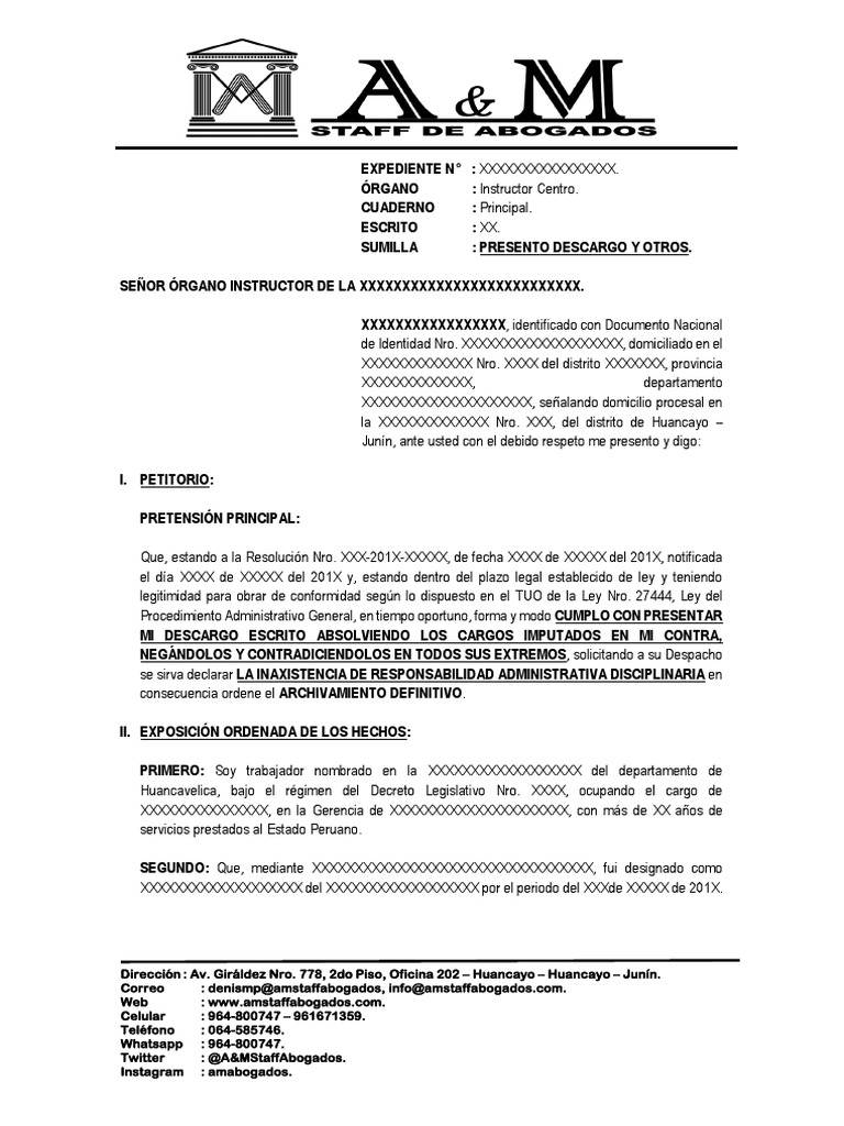 Modelo de Descargo - Servir | PDF | Regulación | Principios éticos