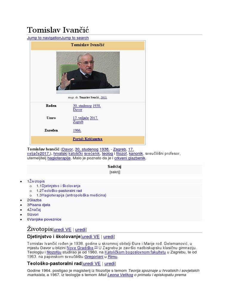 DR Tomislav Ivancic - Biografija | PDF