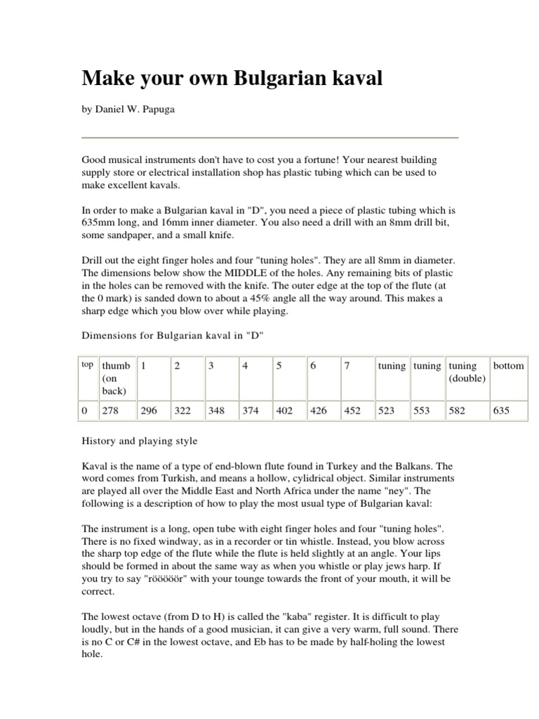 Make Your Own Bulgarian Kaval | PDF | Woodwind Instruments | Music ...