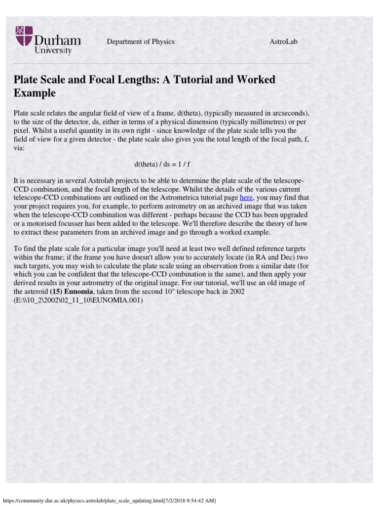 Plate Scale and Focal Lengths: A Tutorial and Worked Example | PDF ...