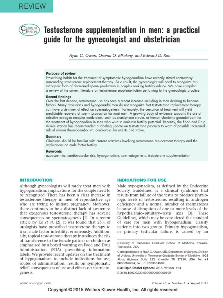 Testosterone Supplementation in Men: A Practical Guide For The ...