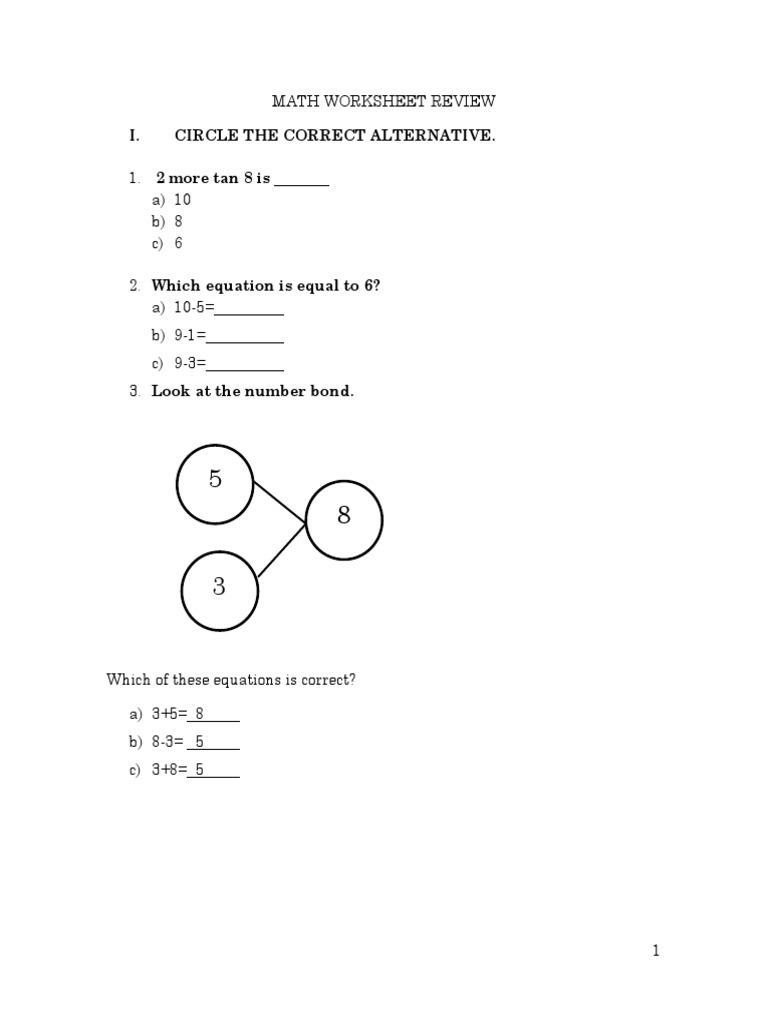 Equation First Grade Math Test | PDF