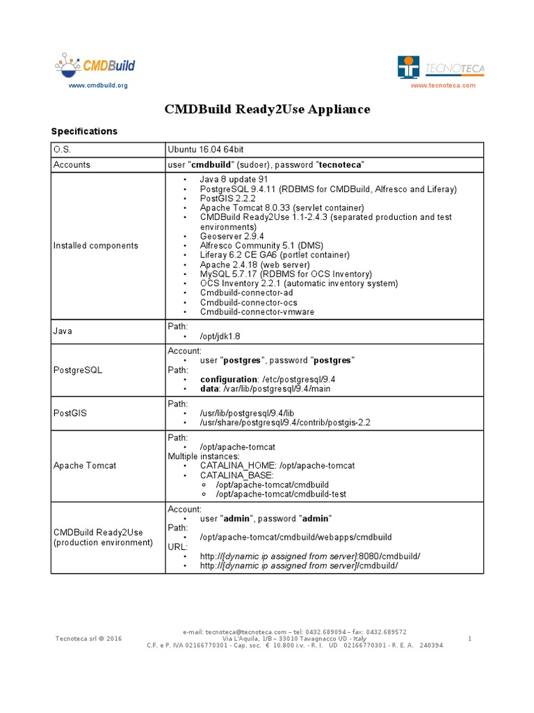 CMDBuild Ready2Use Appliance 1.1-2.4.3 | PDF | Web Server | Internet & Web