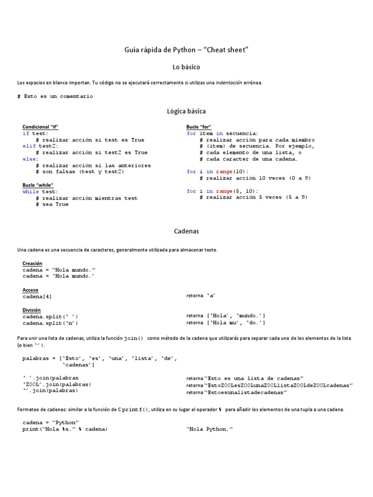 Python Cheat Sheet | PDF | Python (lenguaje de programación) | Software