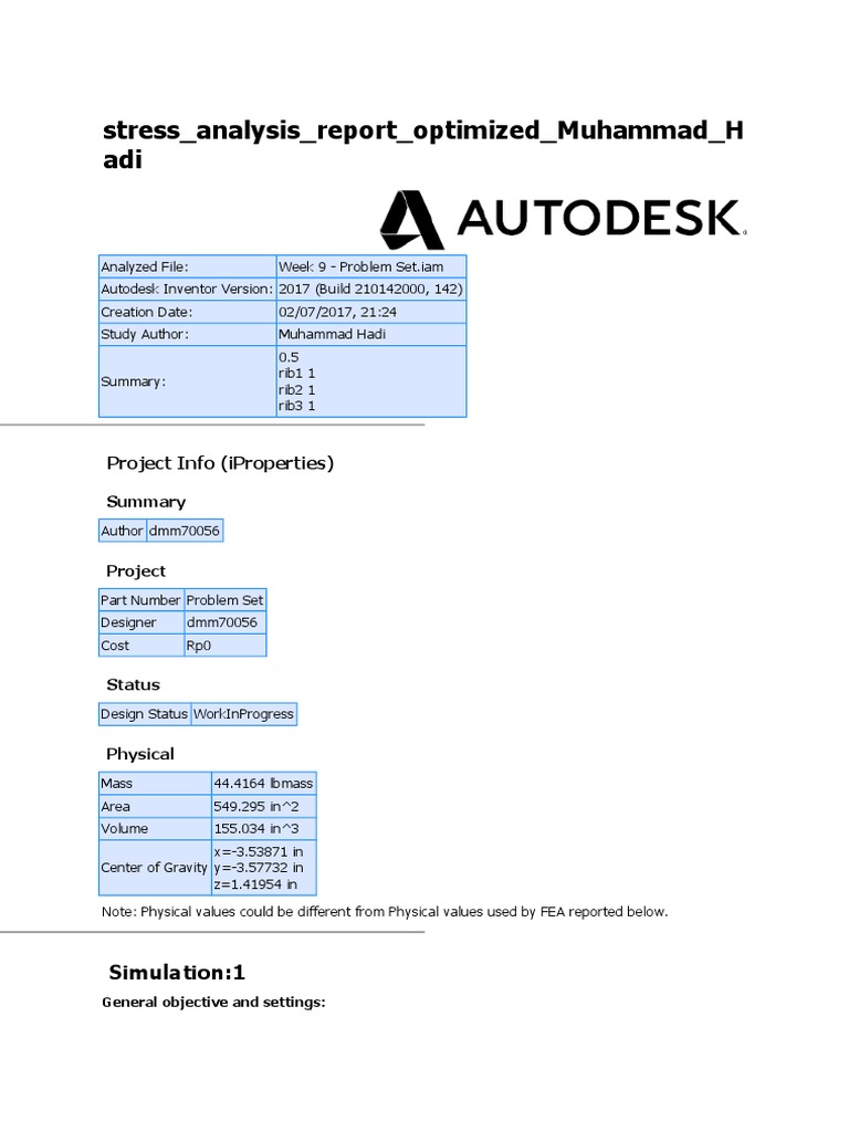 Stress - Analysis - Report - Optimized - Muhammad - H Adi: Simulation:1 ...