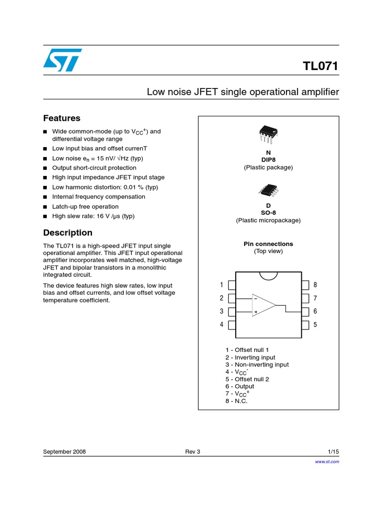 tl071 PDF | PDF | Operational Amplifier | Amplifier