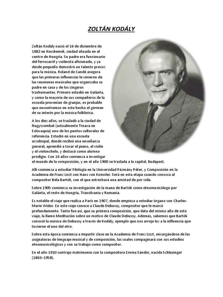 Biografía de Zoltán Kodály | PDF | Música clásica | Las artes escénicas