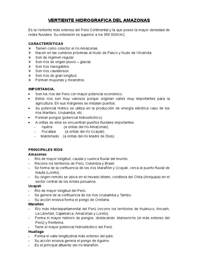 Vertiente Hidrografica Del Amazonas | PDF | Río | río Amazonas
