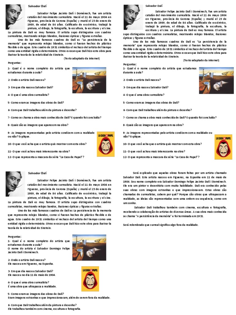 Salvador Dalí Actividad | PDF | Salvador Dalí | Diseño de comunicacion