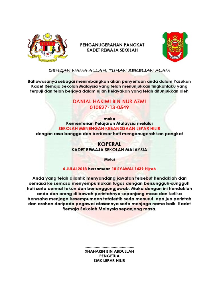 Contoh Penganugerahan Pangkat KRS | PDF