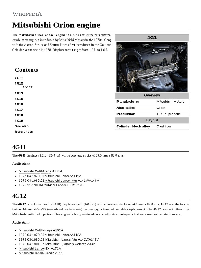 Mitsubishi Orion Engine | PDF | Motor Vehicle Manufacturers Of Japan ...