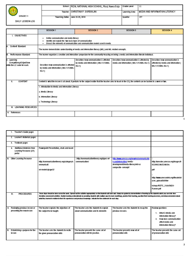 DLL in Mil - 1ST Week | PDF | Information Literacy | Communication