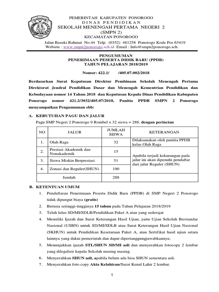 Pengumuman PPDB 2018 PDF | PDF