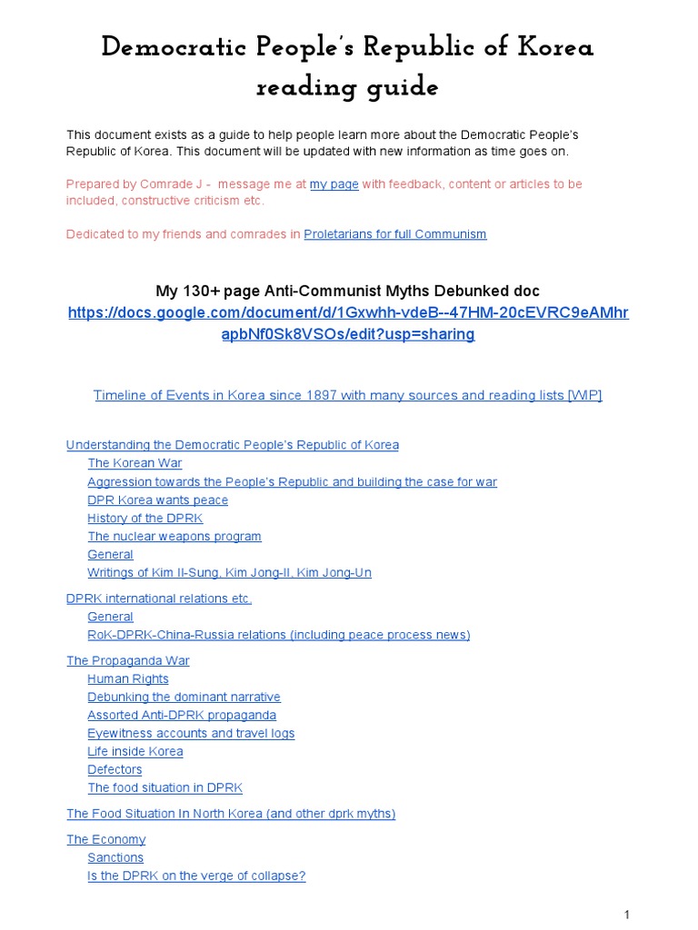 DPRK Reading Guide | PDF | North Korea | World Politics