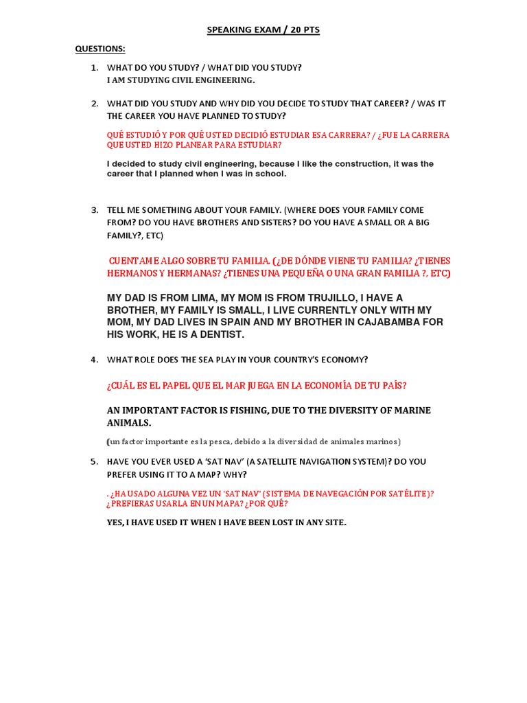 Speaking - Questions and Answers | PDF