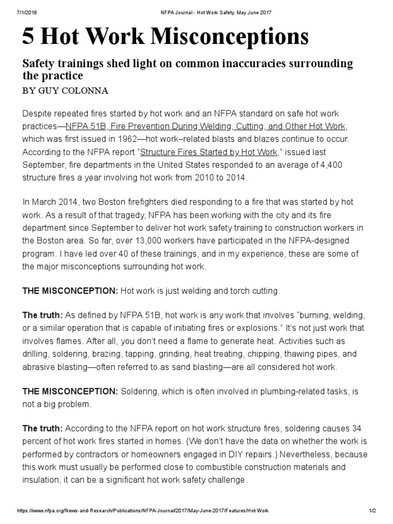 NFPA Journal - Hot Work Safety, May June 2017 | PDF | Occupational ...