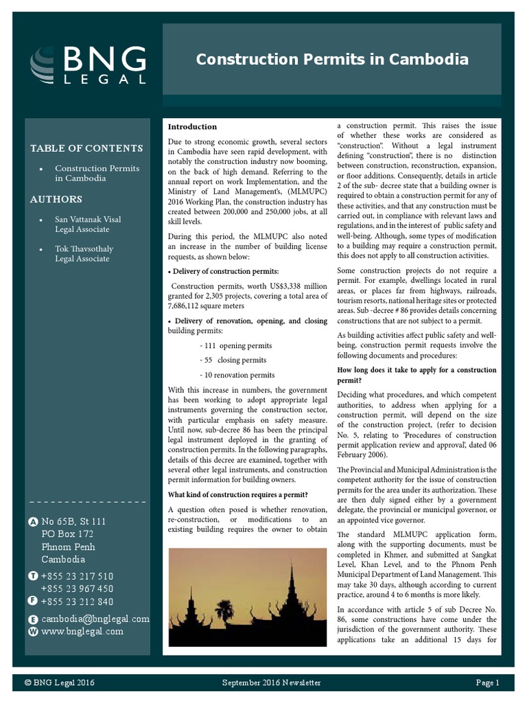 161104 Construction Permits in Cambodia.pdf September | Cambodia | License
