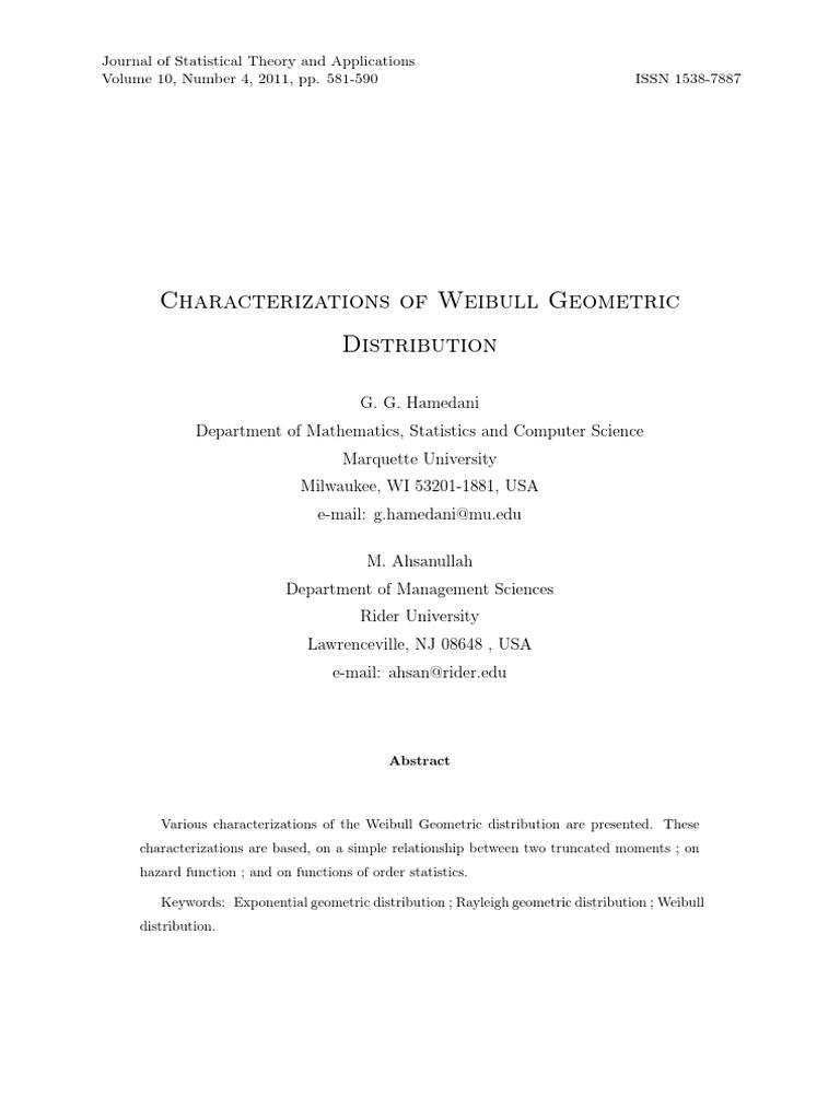 Characterizations of Weibull Geometric | PDF | Probability Distribution ...