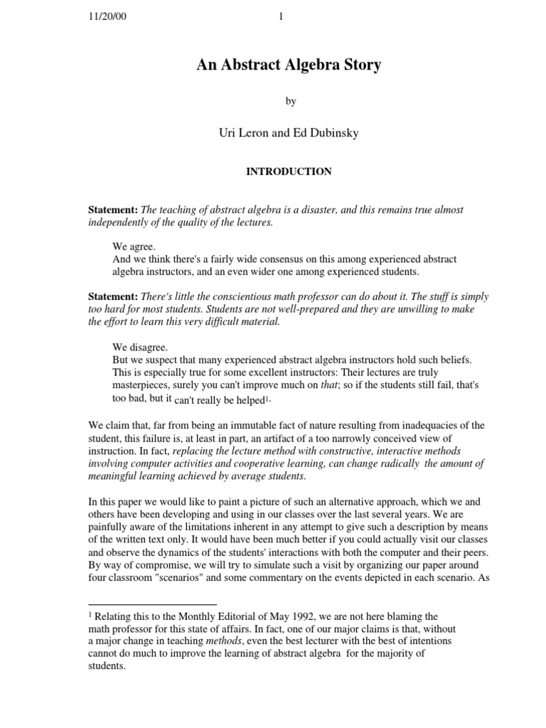 An Abstract Algebra Story: Uri Leron and Ed Dubinsky | PDF | Group ...