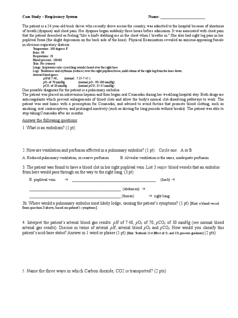 Case Study - Respiratory System | PDF | Breathing | Lung