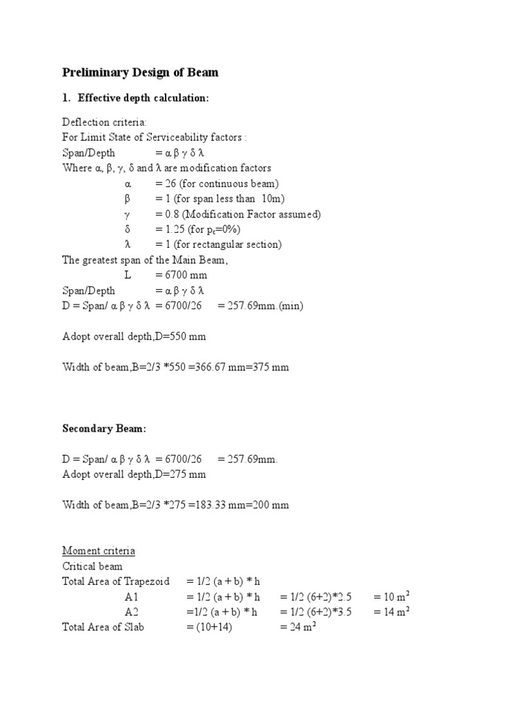 Preliminary Design of Beam: 1. Effective Depth Calculation | Download ...