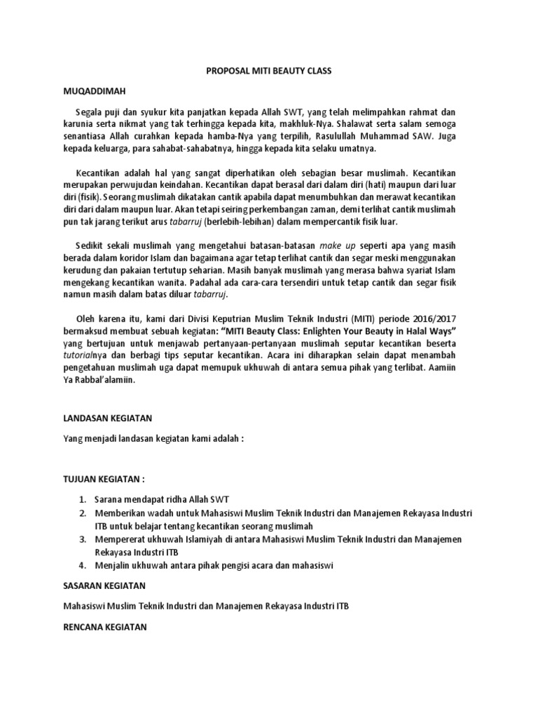 Proposal Miti Beauty Class | PDF