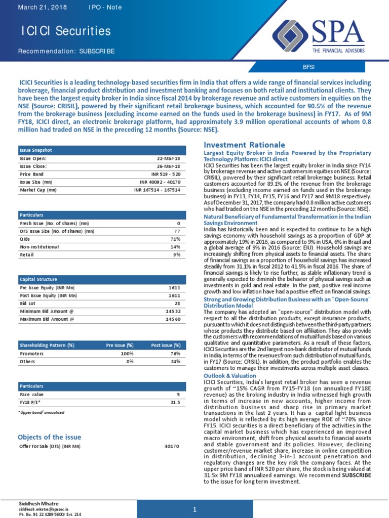 ICICI Securities - Spa | PDF | Securities (Finance) | Stocks