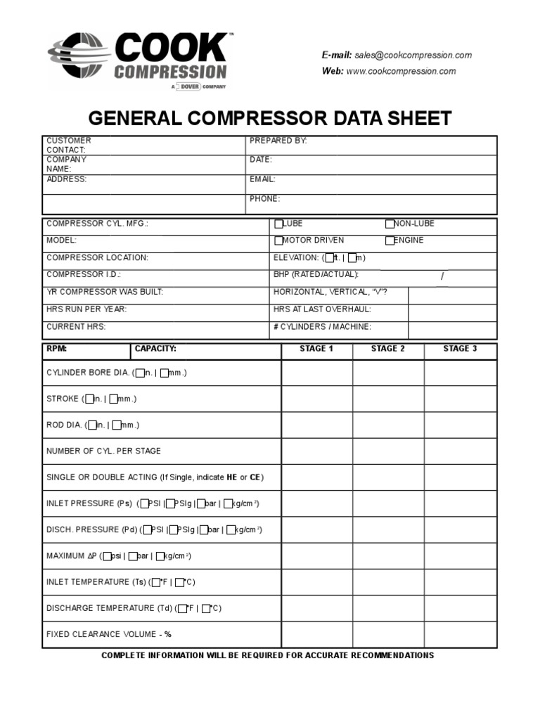 General Compressor Data Sheet: Providing Key Technical Specifications ...