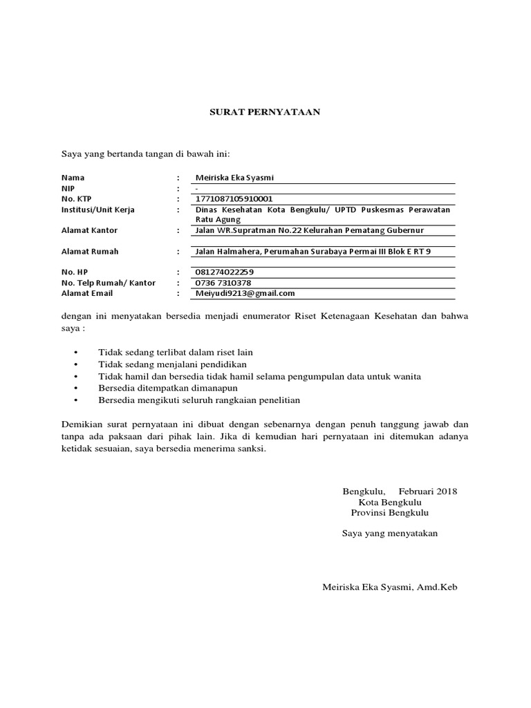 Surat Pernyataan Enumerator-1 | PDF