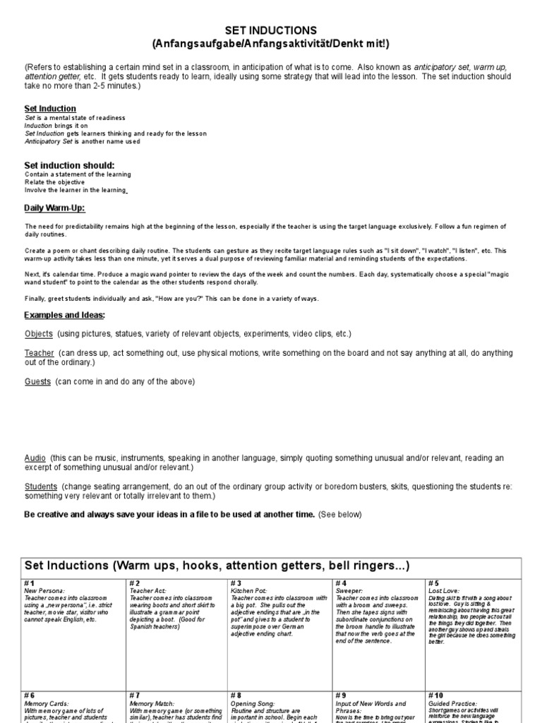 25 + Set Inductions | Color | Learning