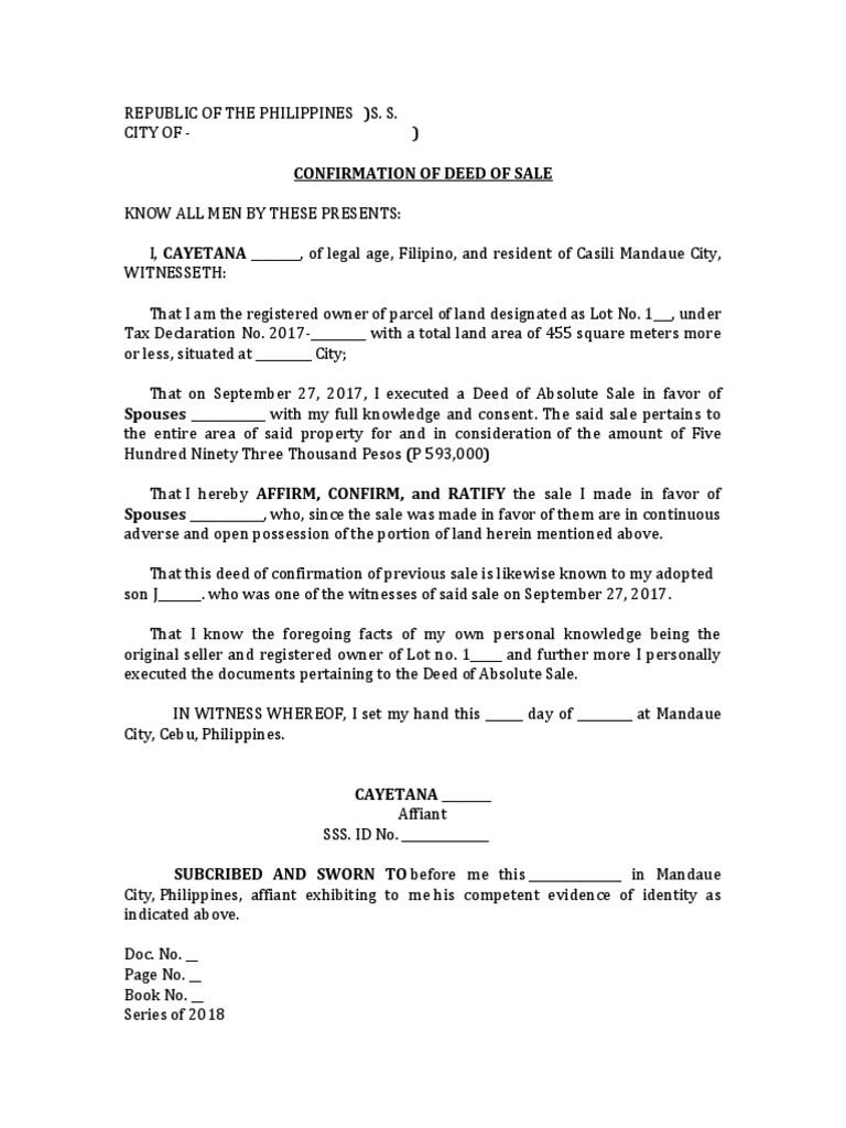 Confirmation of Deed of Sale | PDF