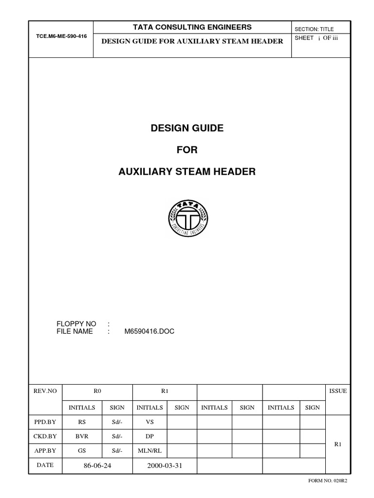 Tata Consulting Engineers Design Guide For Auxiliary Steam Header | PDF ...