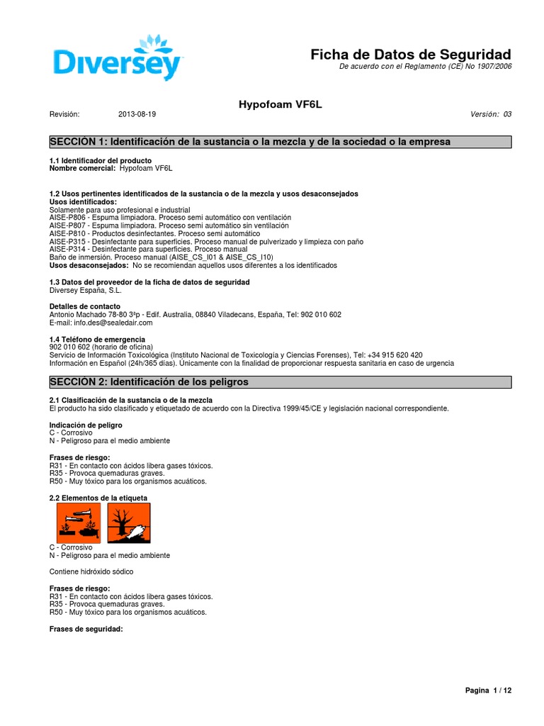 Ficha Técnica de Hypofoam VF6L | PDF | Agua | Química
