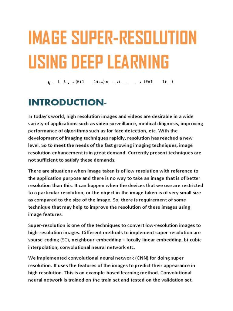Image Super Resolution Report | PDF | Artificial Neural Network ...