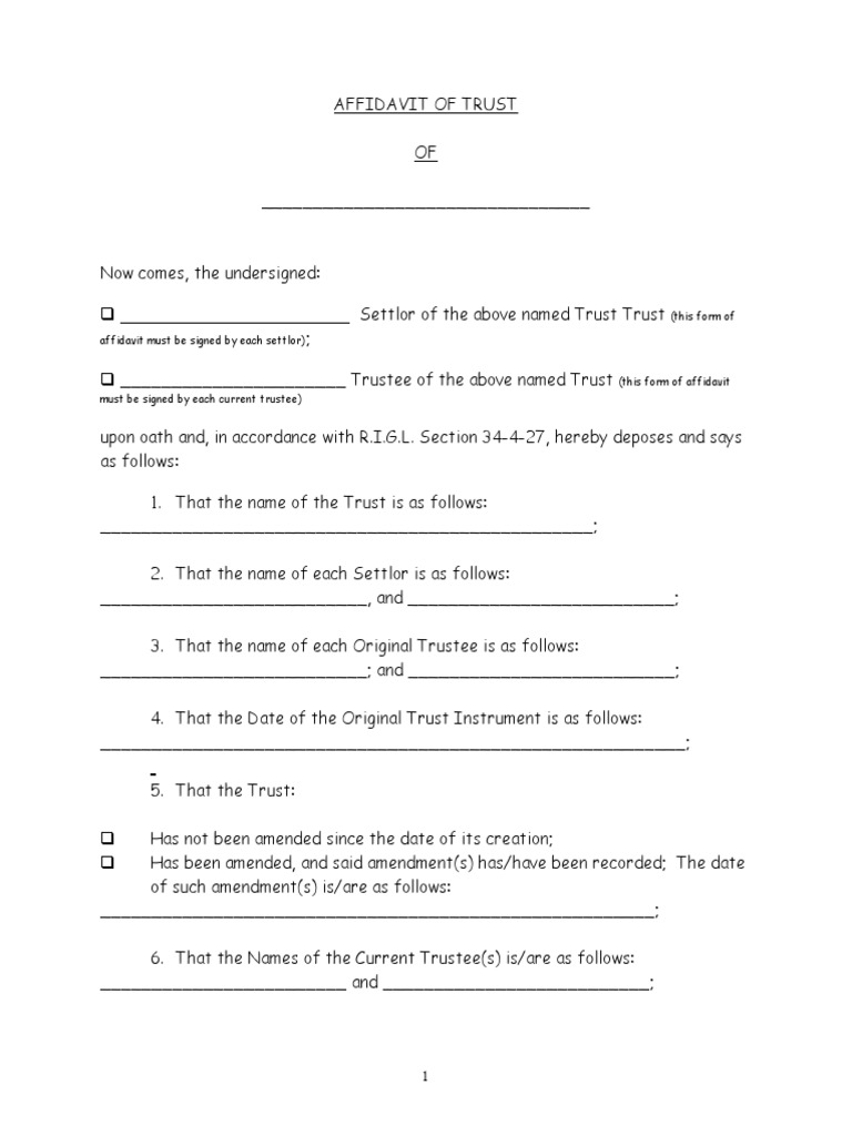 Affidavit of Trust | PDF | Trust Law | Trustee