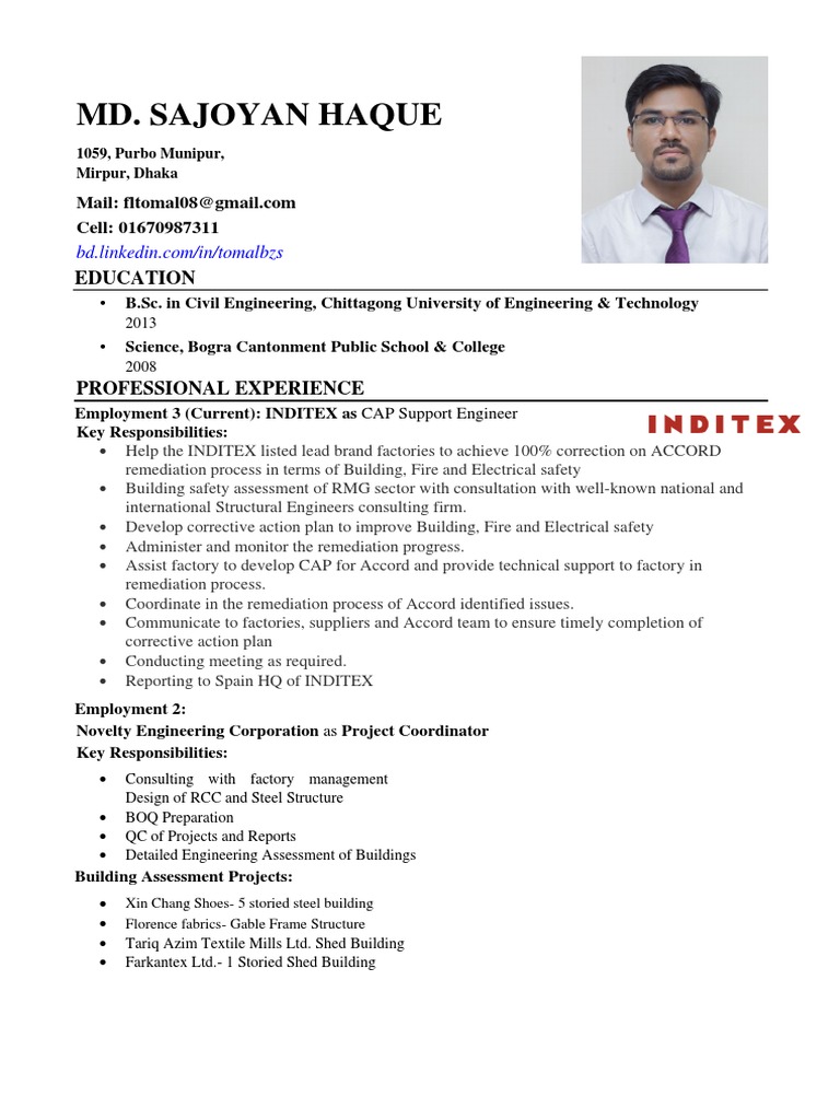 CV Sajoyan Haque Inditex Arup Nec Cuet | PDF | Engineering | Science ...