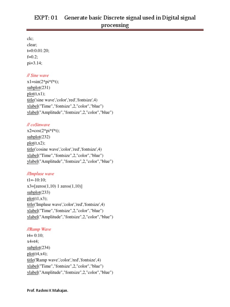 EXPT: 01 Generate Basic Discrete Signal Used in Digital Signal Processing | PDF