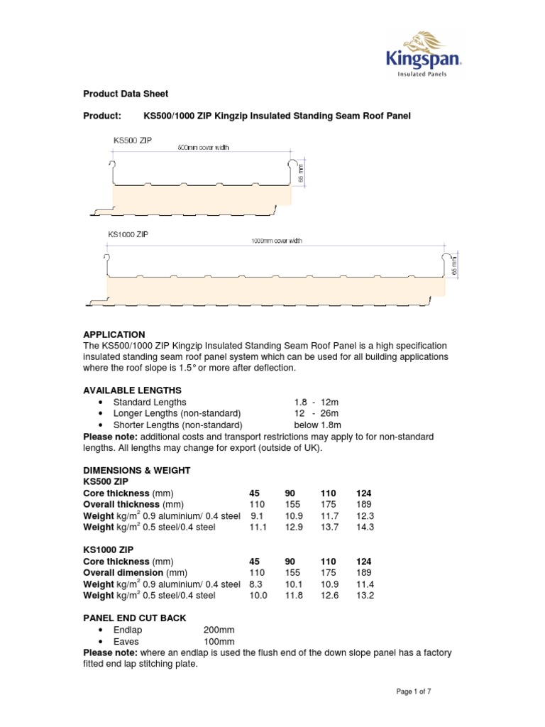 KS1000 Kingzip | PDF | Roof | Stainless Steel