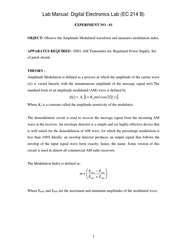 Lab Manual: Digital Electronics Lab (EC 214 B) : Experiment No: 01 ...
