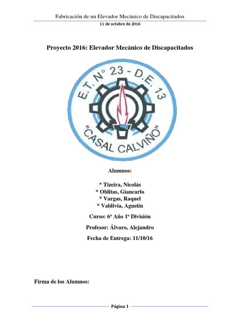 Proyecto Elevador de Discapacitados | PDF | Engranaje | Tornillo