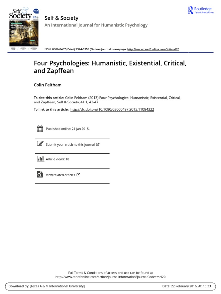 Four Psychologies: Humanistic, Existential, Critical, and Zapffean | PDF | Existentialism ...