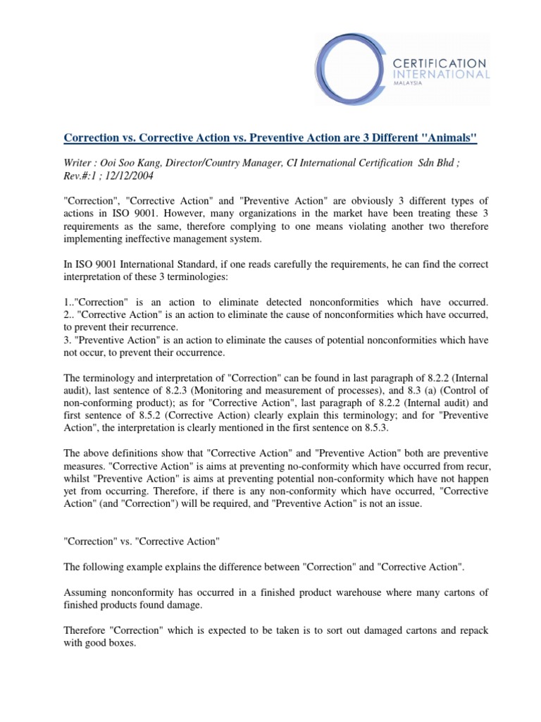 Correction Vs Corrective Action | Download Free PDF | Business Process | Business