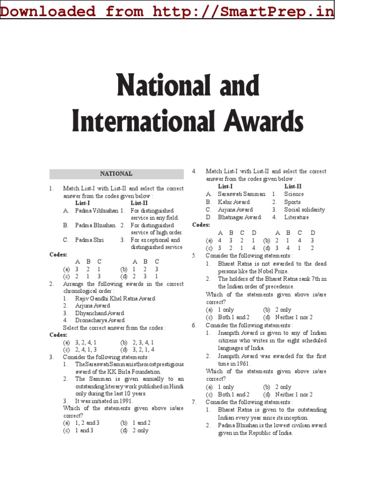 Questions On Awards | PDF | Awards