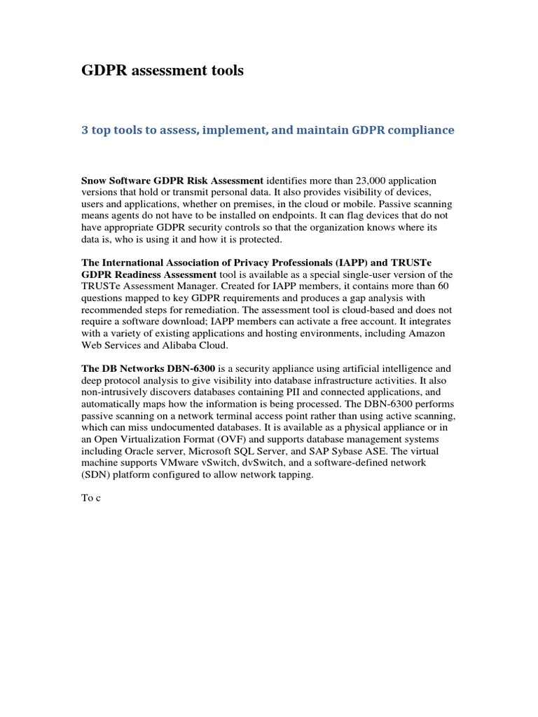 GDPR Assessment Tools | PDF | Business | Technology & Engineering