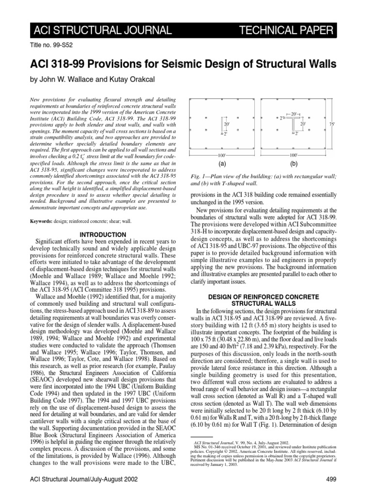 ACI 318-99 Provisions For Seismic Design of Structural Walls | Download ...