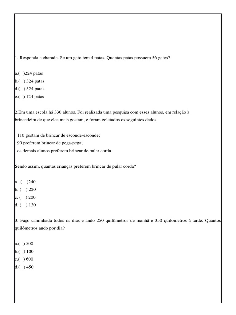 Avaliação de Matemática Modelo