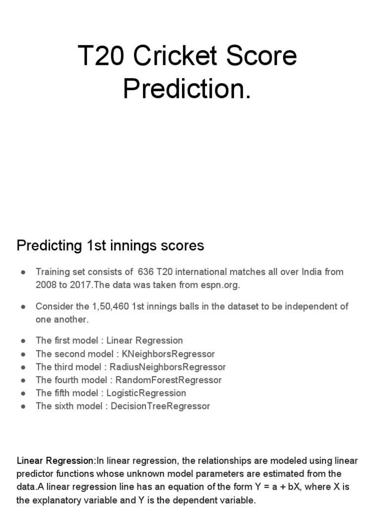 T20 Cricket Score Prediction. | PDF | Regression Analysis | Linear ...