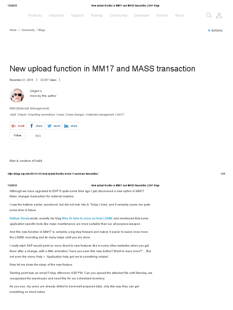 New Upload Function in MM17 and MASS Transaction - SAP Blogs | PDF ...